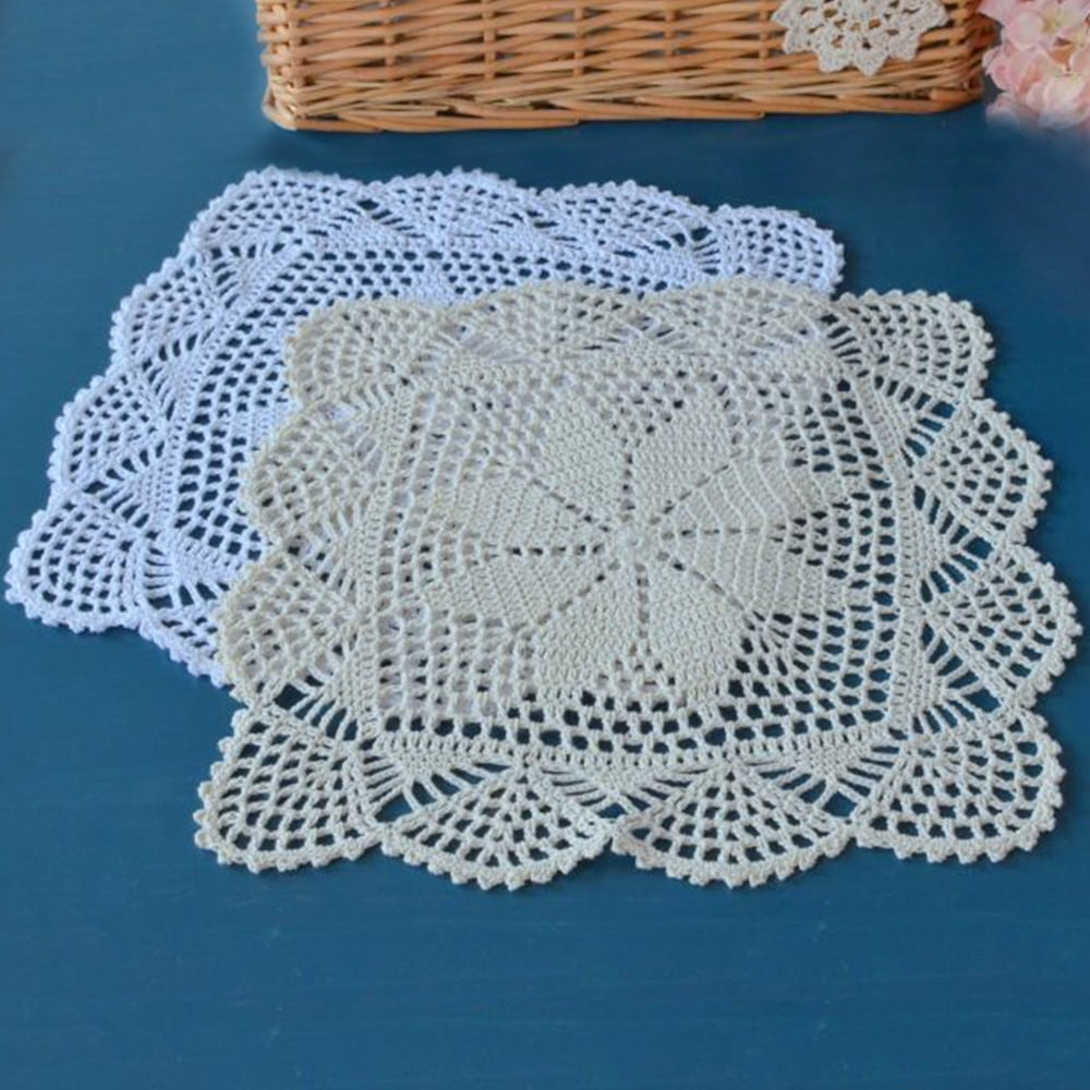 QUEENTRADE Small Handmade Crochet Lace Cotton Doily Coasters square ...