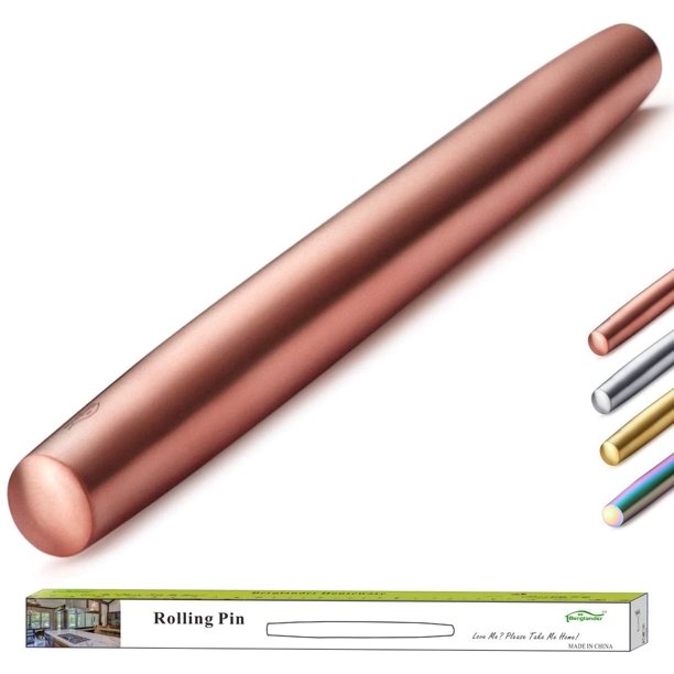 ReaNea Rose Gold Rolling Pin 16.7" Stainless Steel Matte Roller Rolling ...