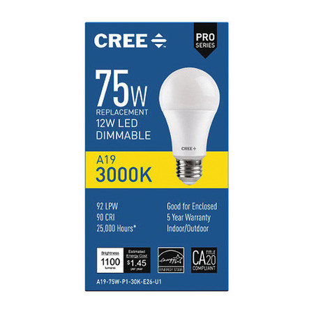 Cree Lighting A19-75W-P1-30K-E26-U1 Pro Series A19 75W Equivalent LED ...