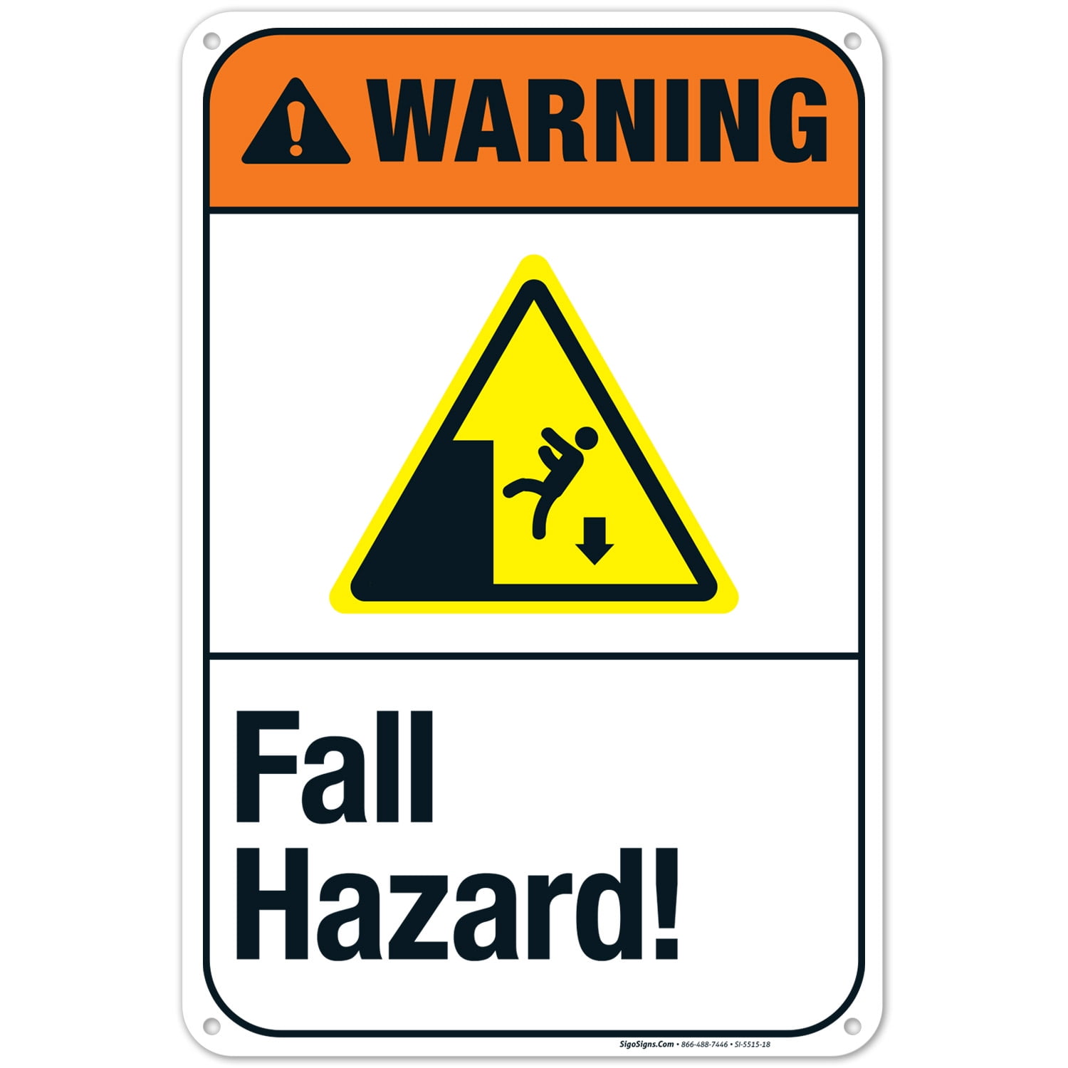 Fall Hazard Sign, ANSI Warning Sign, - Walmart.com