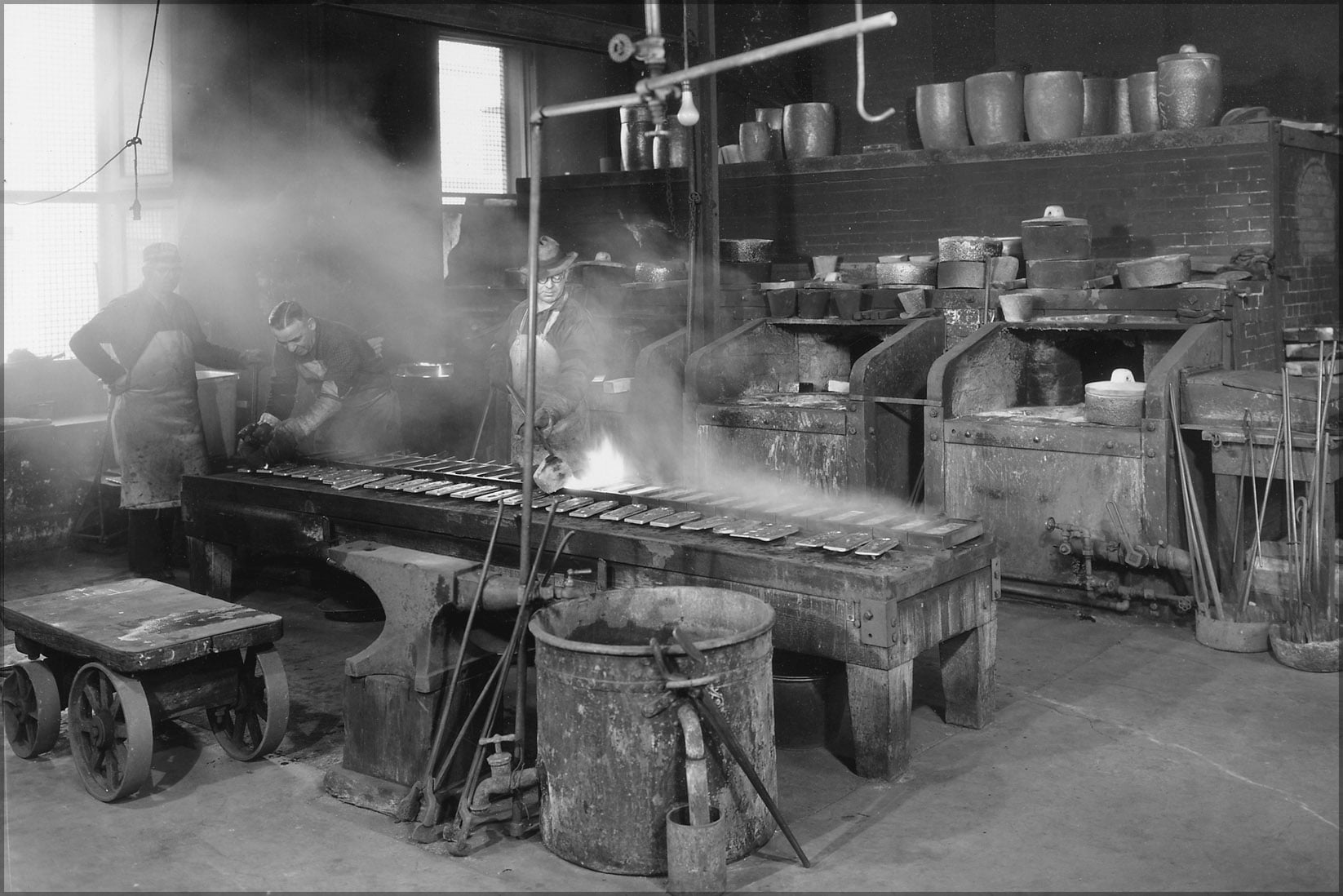 24"x36" Gallery Poster, Photograph of refinery process of testing gold ...