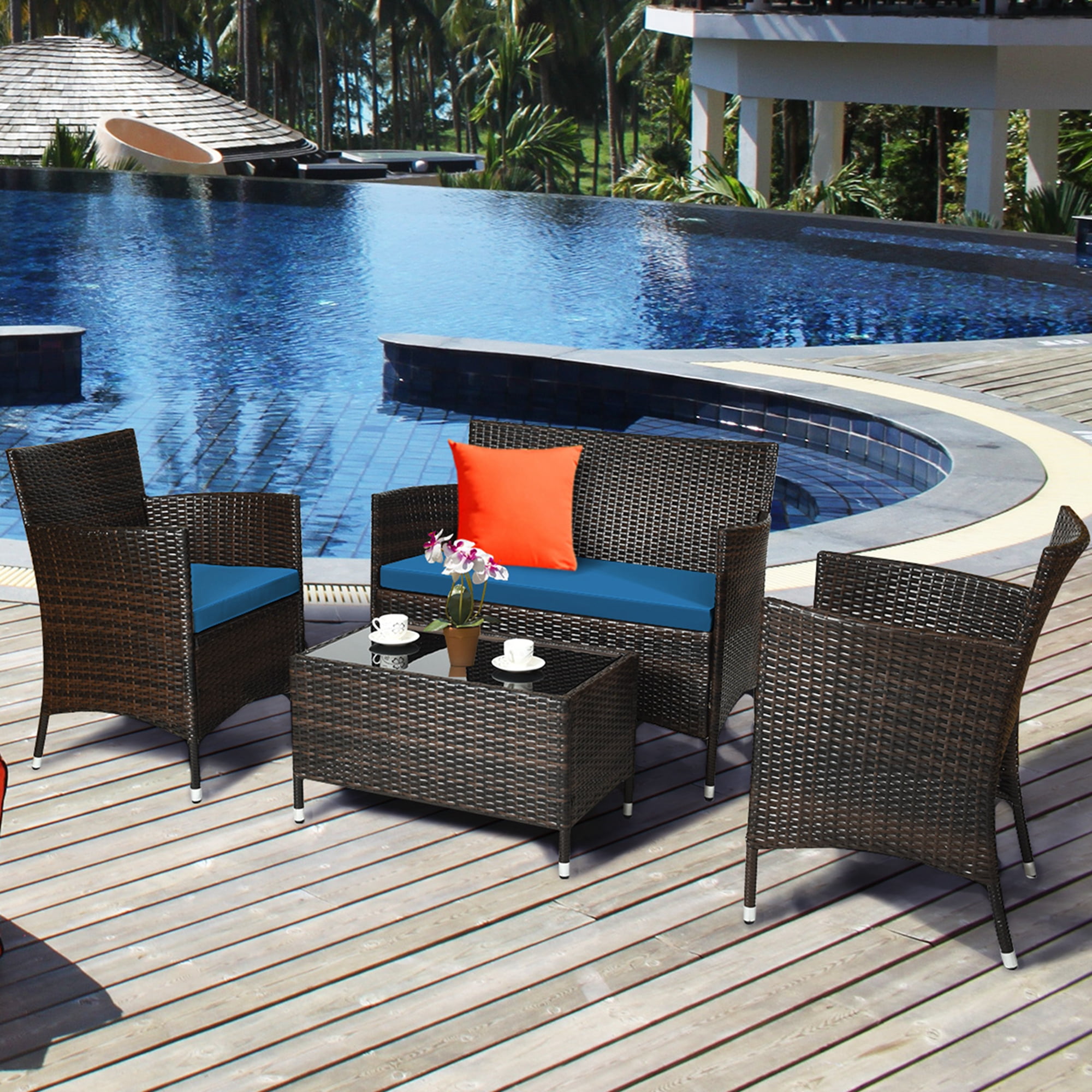 Click here for Costway 4pcs Rattan Patio Furniture Set Cushioned... prices
