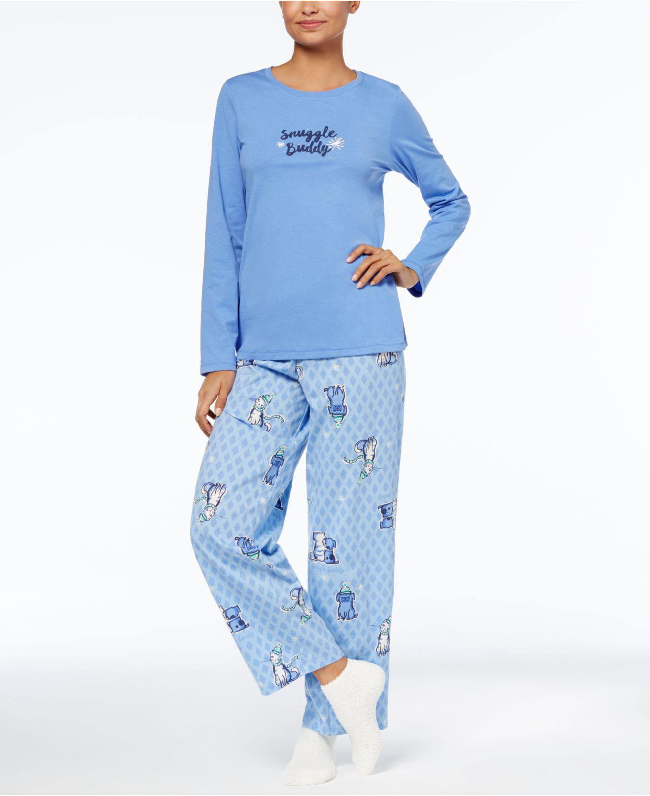 Hue Graphic Printed Snuggle Buddy Top, Pants & Socks Pajama Set Blue ...