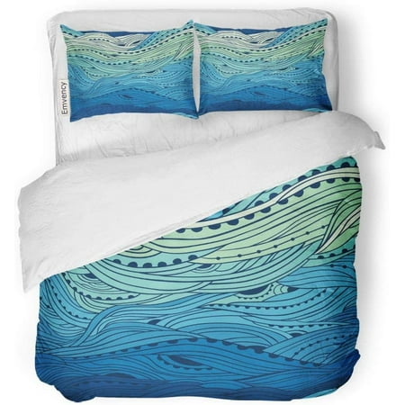 RYLABLUE 3 Piece Bedding Set Ocean Abstract Sea Pattern Waves Blue ...