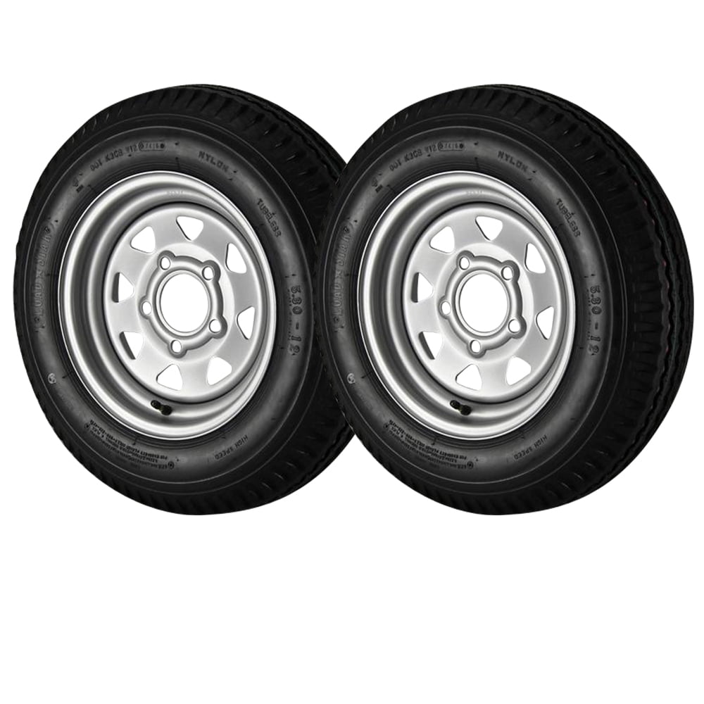 2 Pack - 5.30X12 Loadstar Trailer Tire LRC on 5 Bolt Silver Spoke Wheel ...