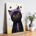Cute Black Cat Canvas Wall Art for Living Room, Purple Lavender Flower ...