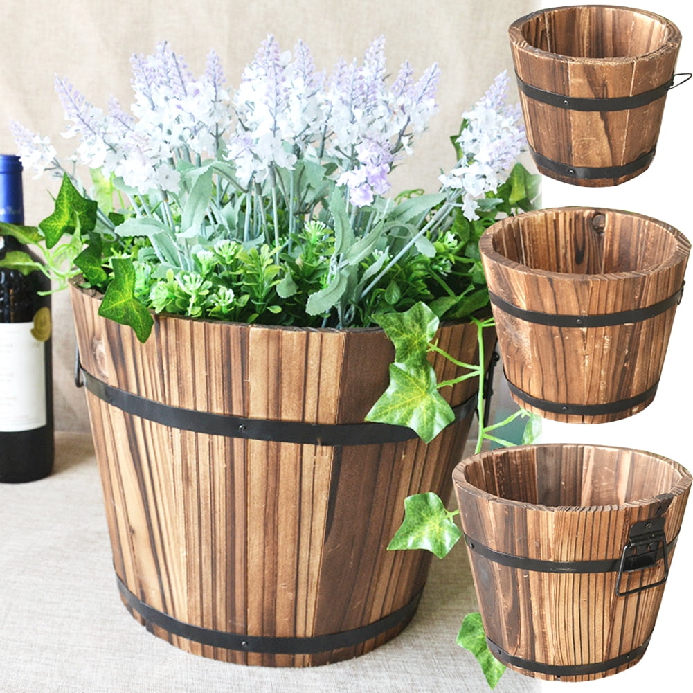 Walbest Rustic Succulent Planter Vintage Wooden Barrel Empty Flower Pot ...
