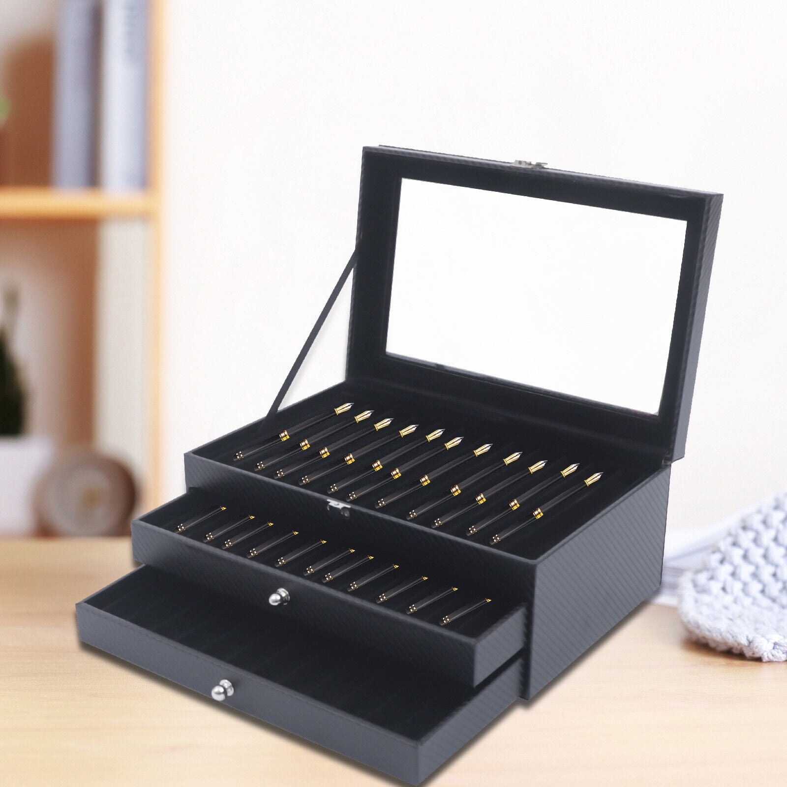 Miumaeov 36 Slots Fountain Pen Display Case Black Flannel Pen Organizer ...