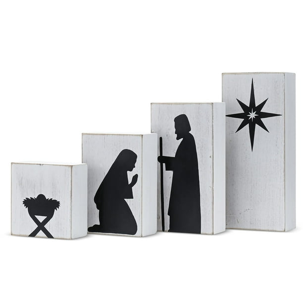 Ornativity Wooden Block Nativity Scene - Black Silhouette Christmas ...