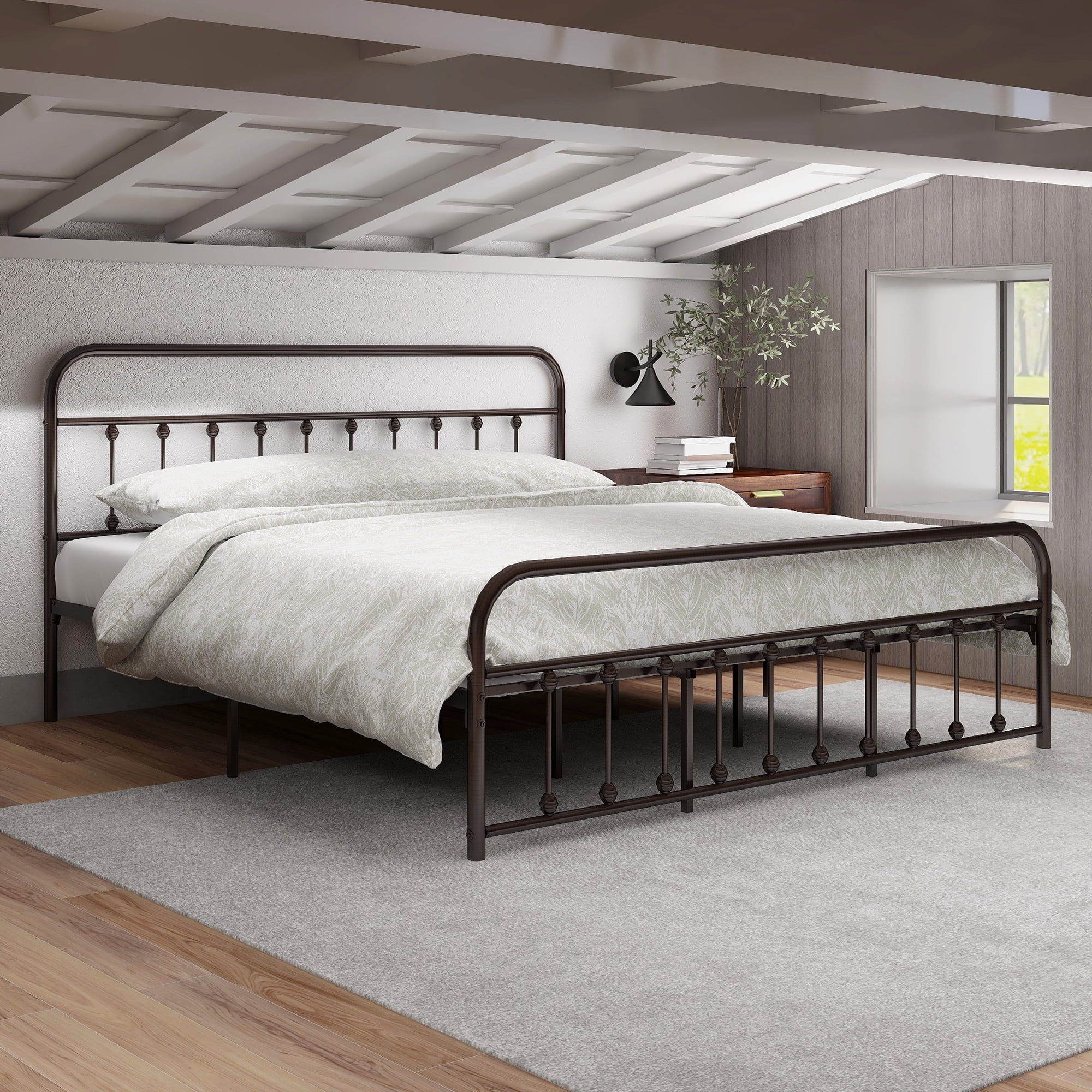 EvinTer Platform Metal King Bed Frame, Suitable for All Ages, Brown ...