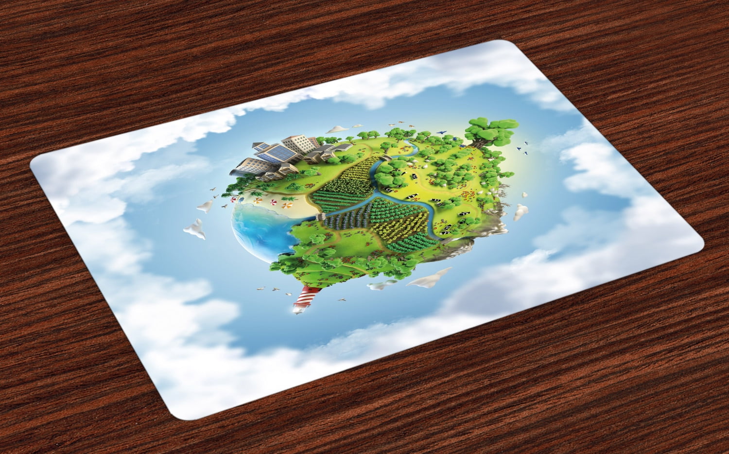 Ambesonne World Place Mats Set of 4, Cartoon Globe Greenery, Standard ...