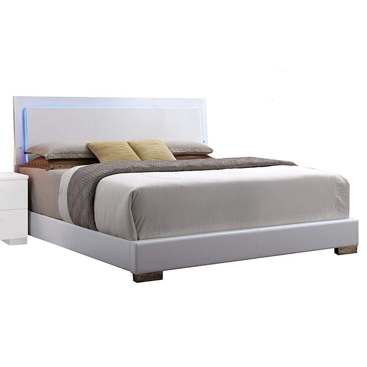 ACME Lorimar Queen Bed with LED in White PU & Chrome Leg, Multiple ...