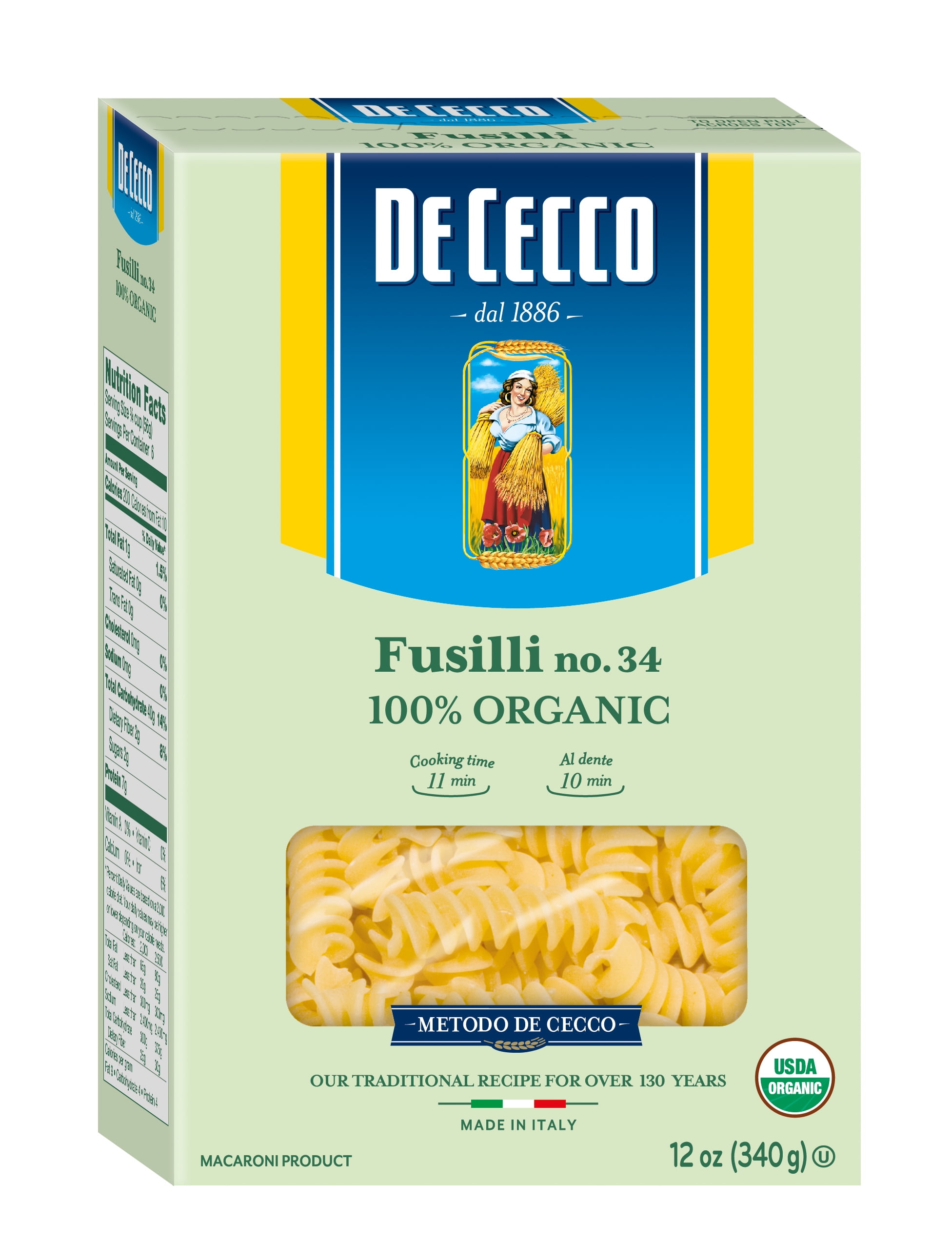 De Cecco 100% Organic Fusilli No.34 Pasta, 12 oz Pack Of 12 - Walmart.com