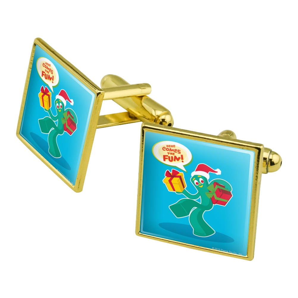 Gumby In Santa Hat With Gifts Here Comes The Fun Square Cufflink Set ...