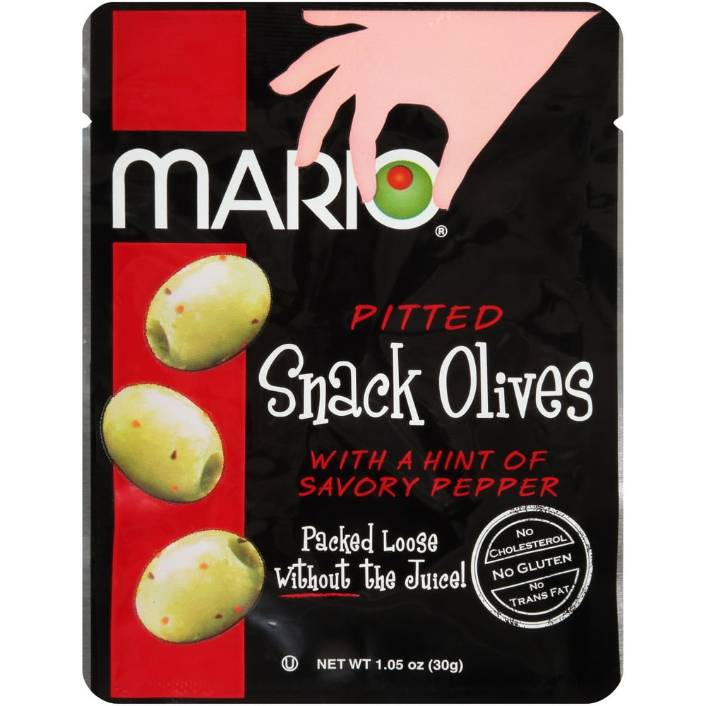 Mario® Pitted Snack Olives with a Hint of Savory Pepper 1.05 oz. Pouch ...