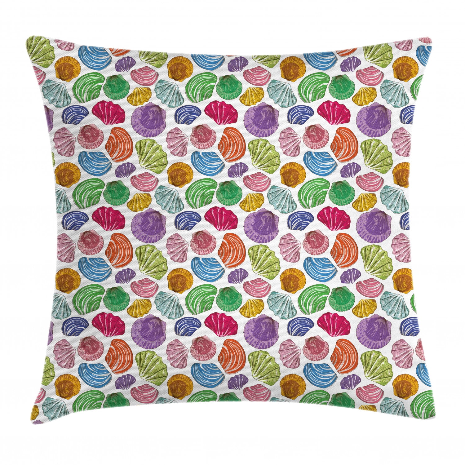 Sea Shells Throw Pillow Cushion Cover, Colorful Hand Drawn Shells ...