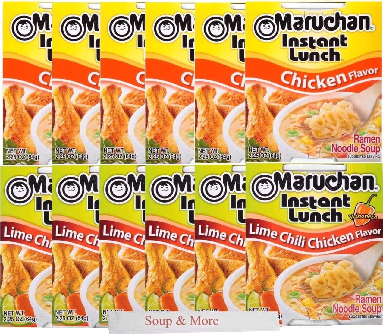 Maruchan Ramen Instant Cup Noodles 12 Count - 6 Chicken Flavor & 6 Lime ...