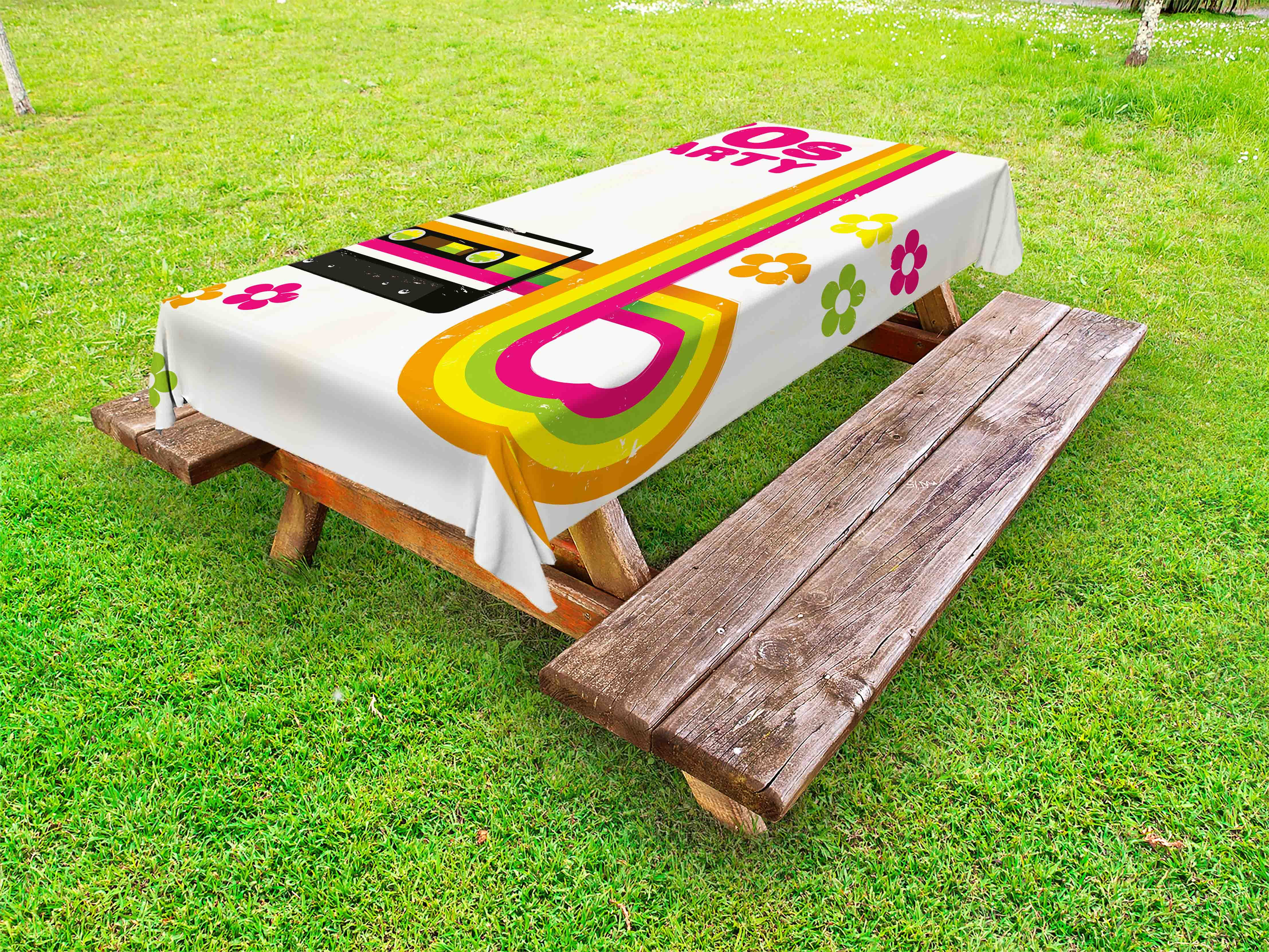 70s Party Outdoor Tablecloth, Party Flyer Inspired Cute and Curved ...