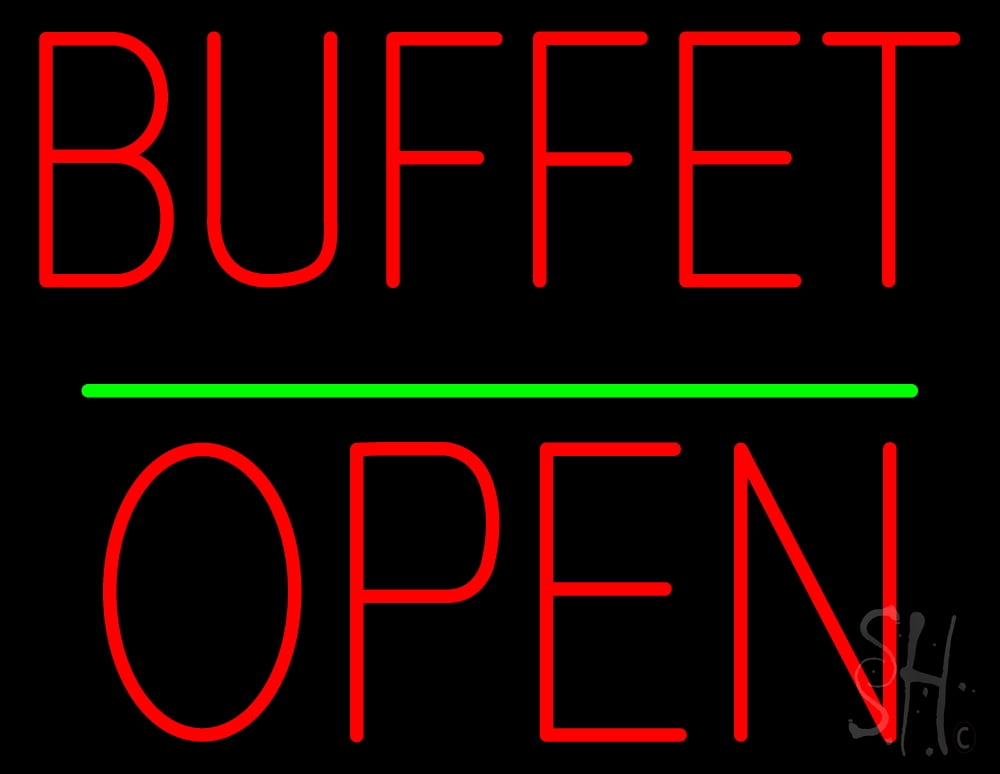 Buffet Block Open Green Line LED Neon Sign 15 x 19 - inches, Clear Edge ...