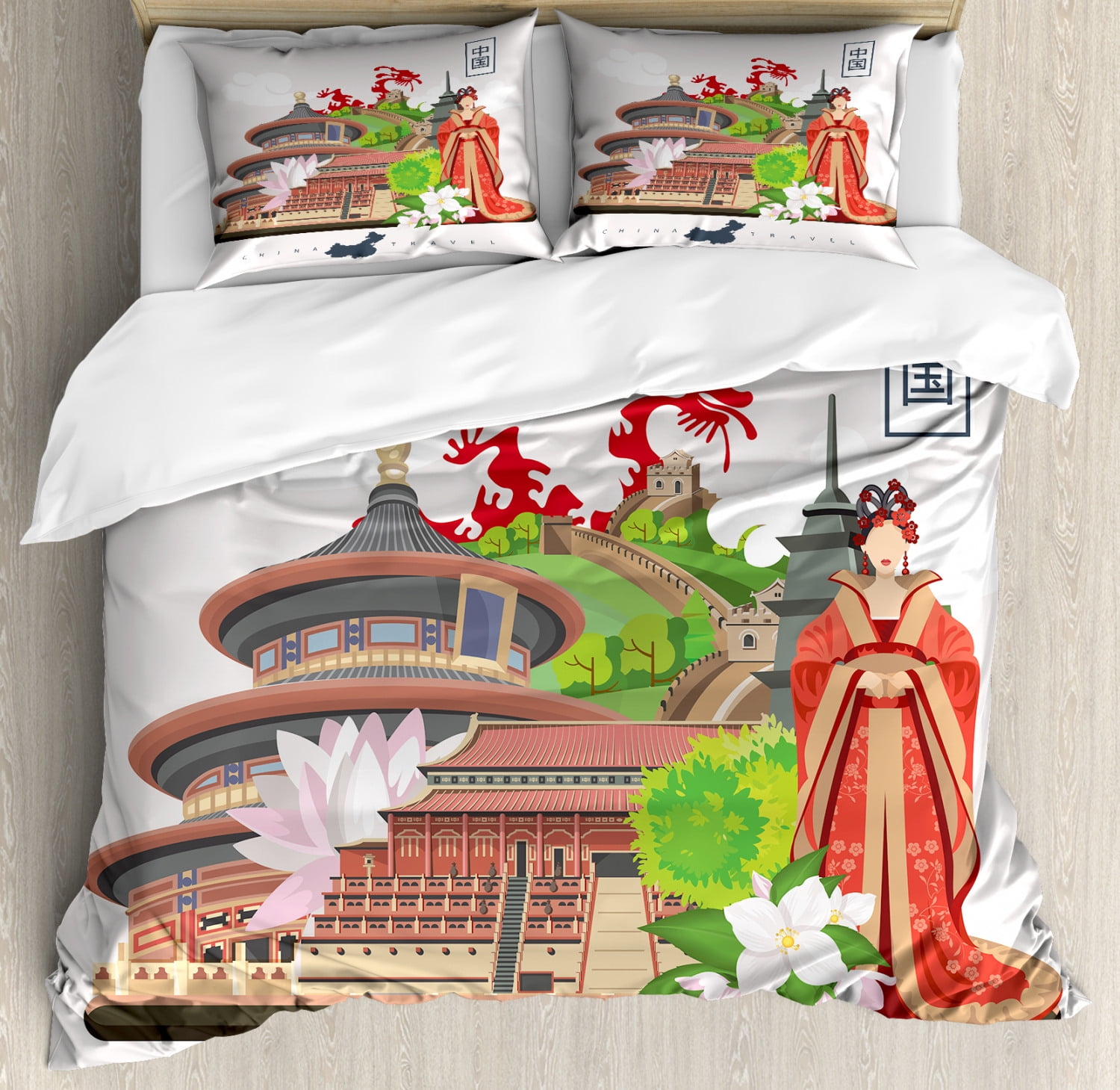 Ancient China Queen Size Duvet Cover Set, Vintage Style Chinese ...