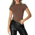 Angala Womens Top Crew Neck Short Sleeve Solid Color Blouse Summer Slim ...