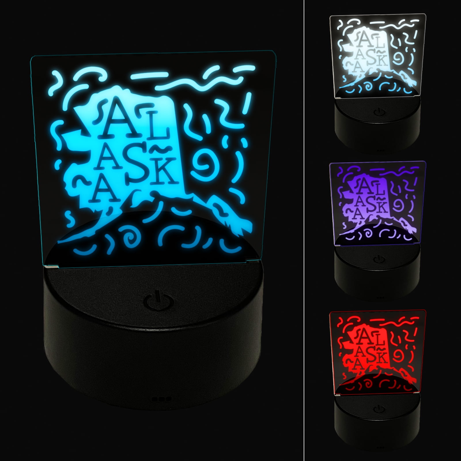 Alaska State with Text Swirls LED Night Light Sign 3D Illusion Desk ...