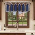 Blue Gold Arched 2 Panels Kitchen Valance, Vintage Ethic Traditional ...