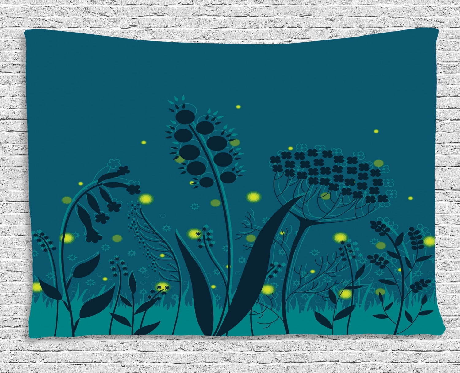 Firefly Tapestry, Summer Night Forest Grass Ferns Branches Botanical ...