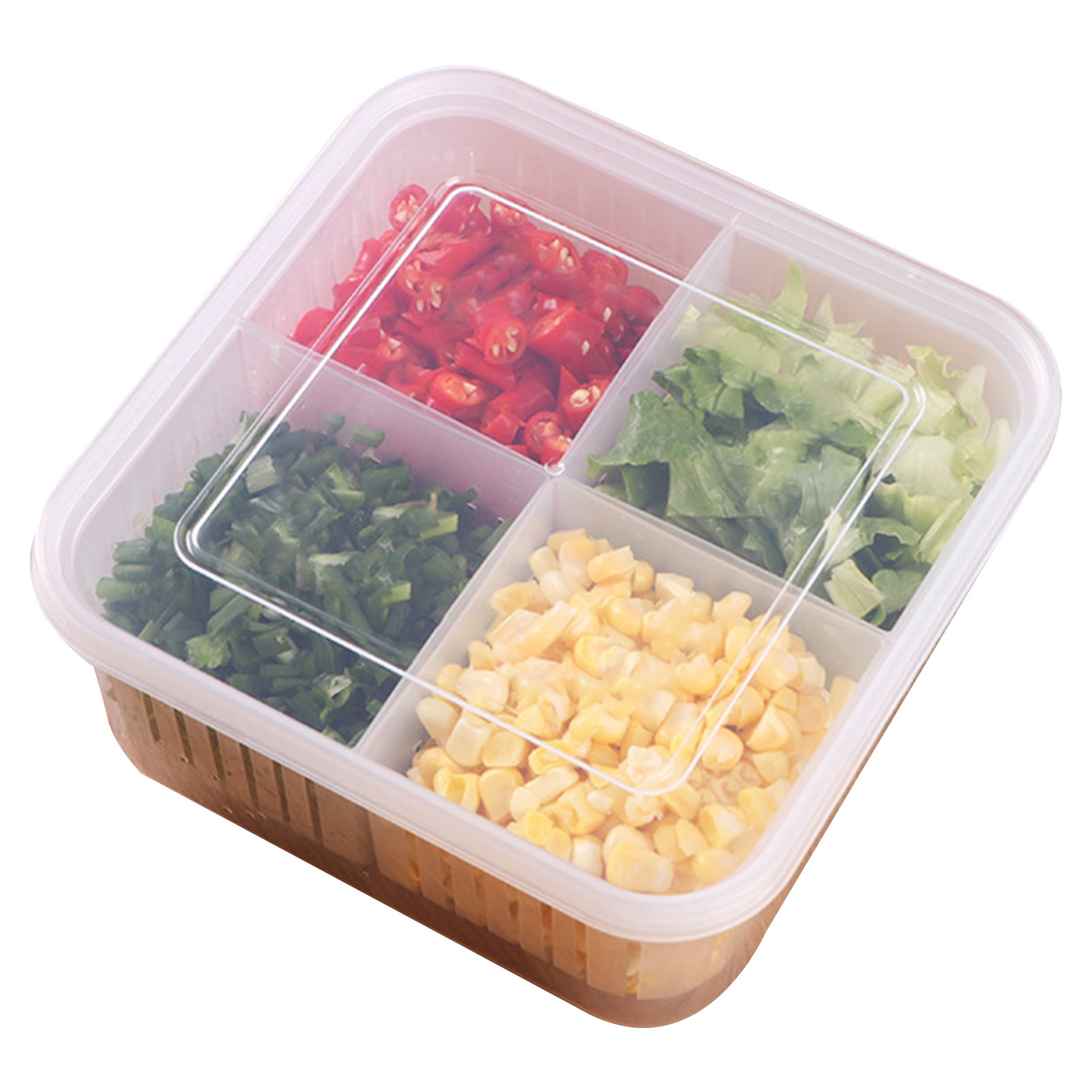 Reheyre 4-Compartment Water-Draining Food Container - Stackable Plastic ...