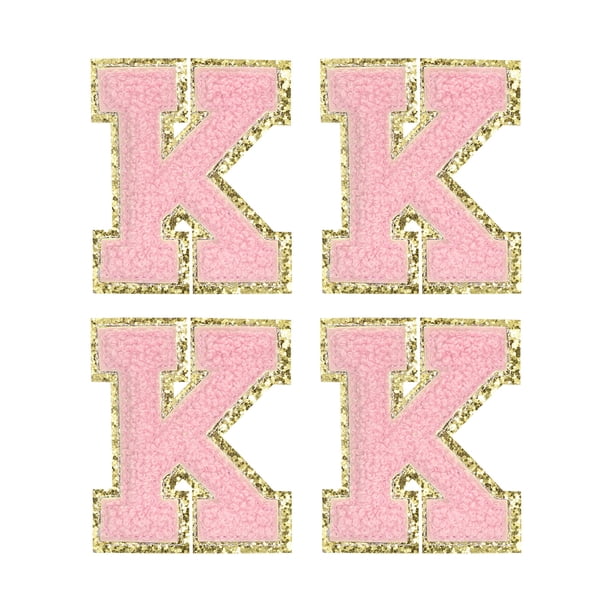 4uds Chenille Letra Parches Hierro en Letra Parches Rosa Alfabeto K 3.1 ...