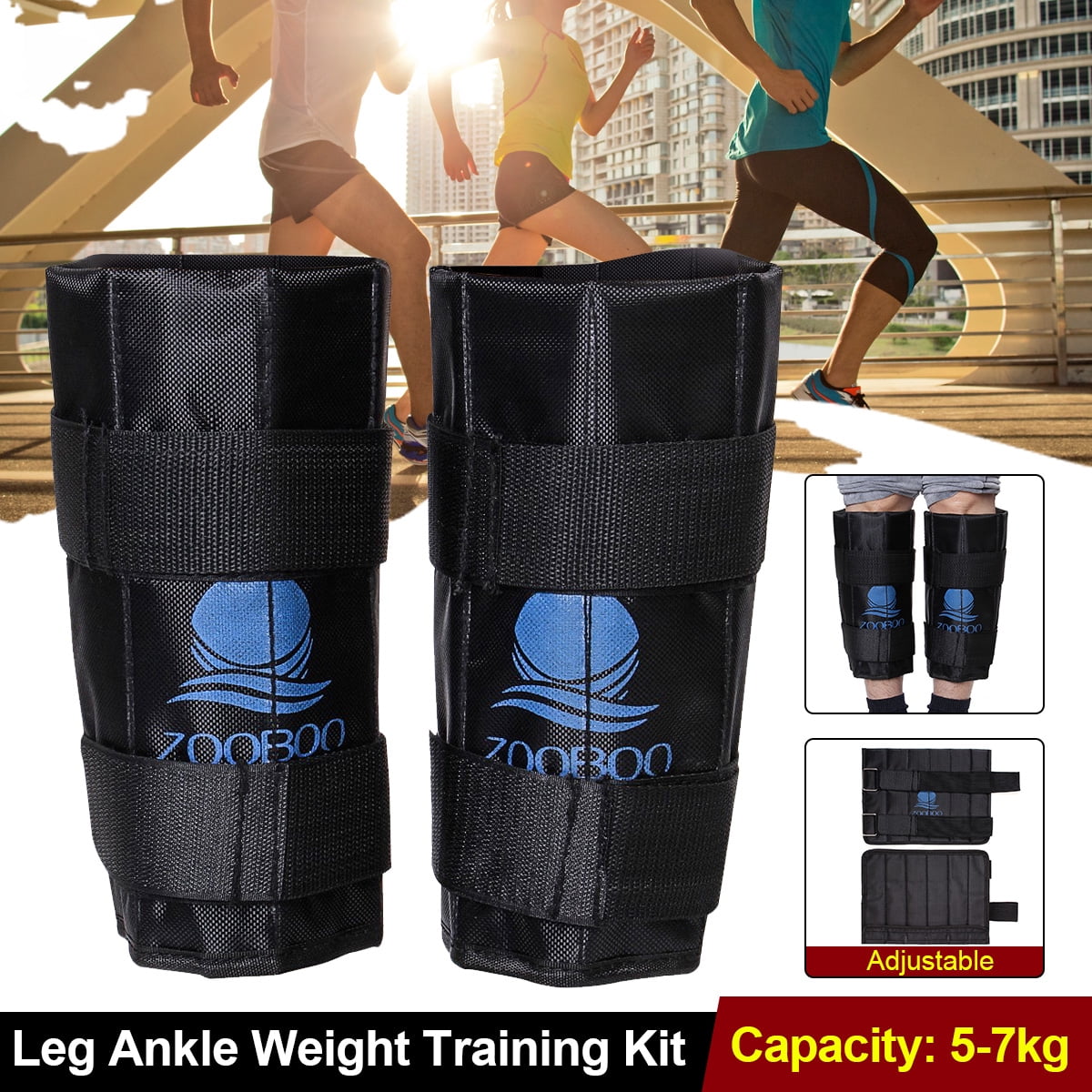 5-7kg 19.7 inch Black Adjustable Ankle Leg Walking Weight Gym Exercise ...