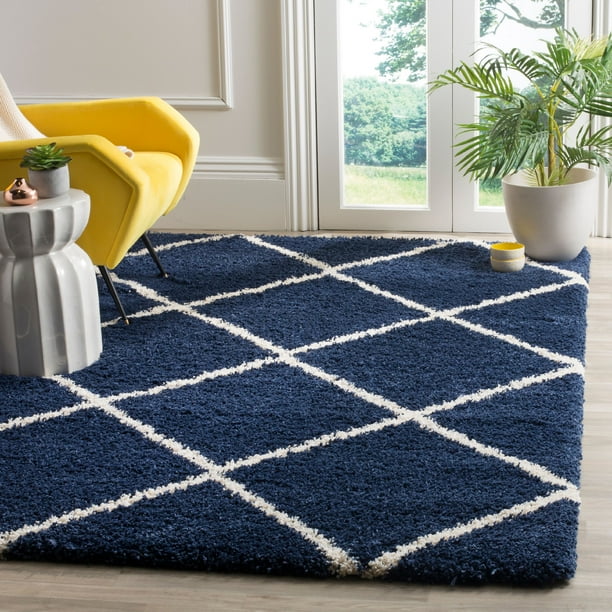 SAFAVIEH Hudson Amias Geometric Shag Area Rug, Navy/Ivory, 3' x 5 ...