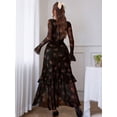 Black Floral Print Long Sleeve Ruffle High-Low Dress With Square ...