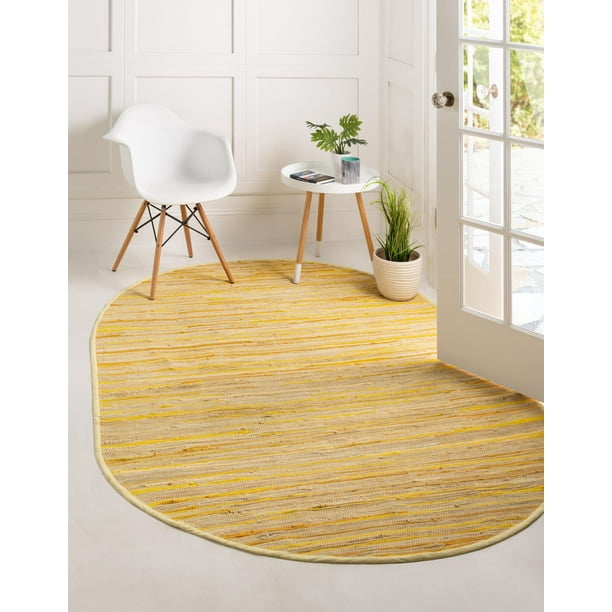 Rugs.com Chindi Cotton Collection Rug – 5' x 8' Oval Yellow Flatweave ...