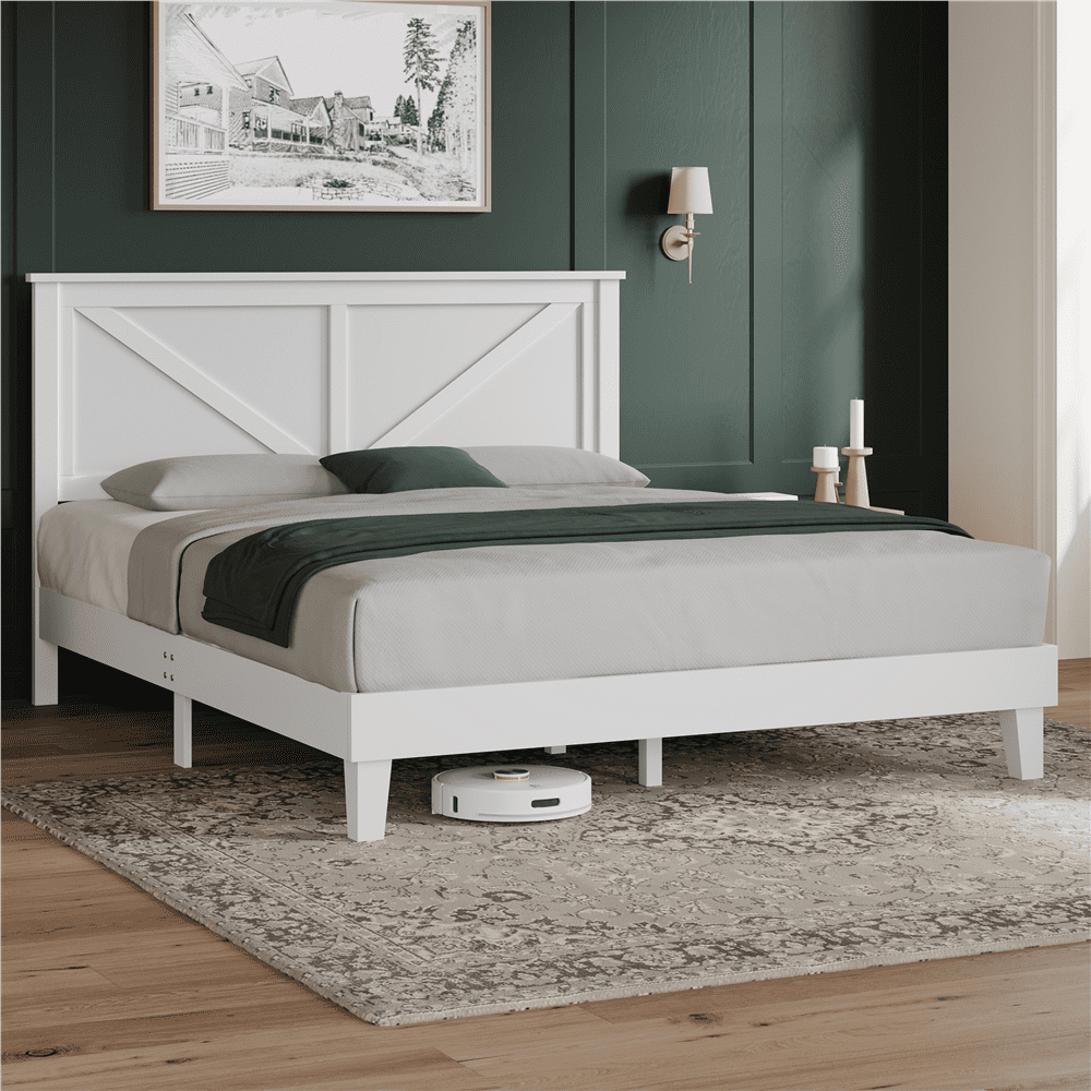 Click here for Fullfurnique Farmhouse Wooden Platform Bed Frame W... prices