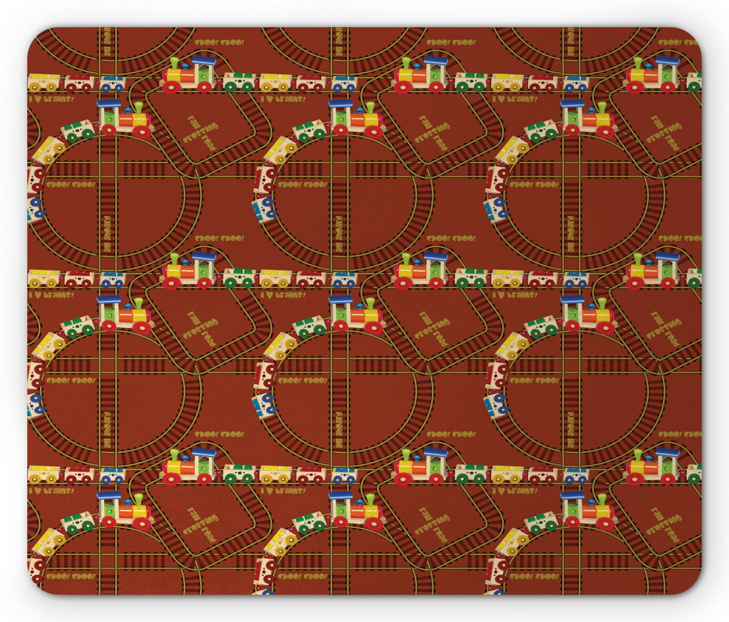 Train Track Mouse Pad, Nursery Themed Cartoon Design Image of Colorful ...