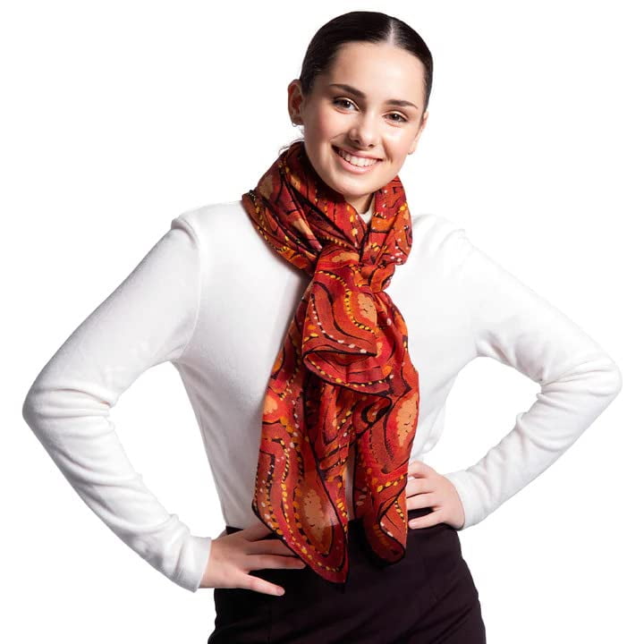 Mainie Red Earth Wool Scarf for Women, Australian Aboriginal Art Print ...