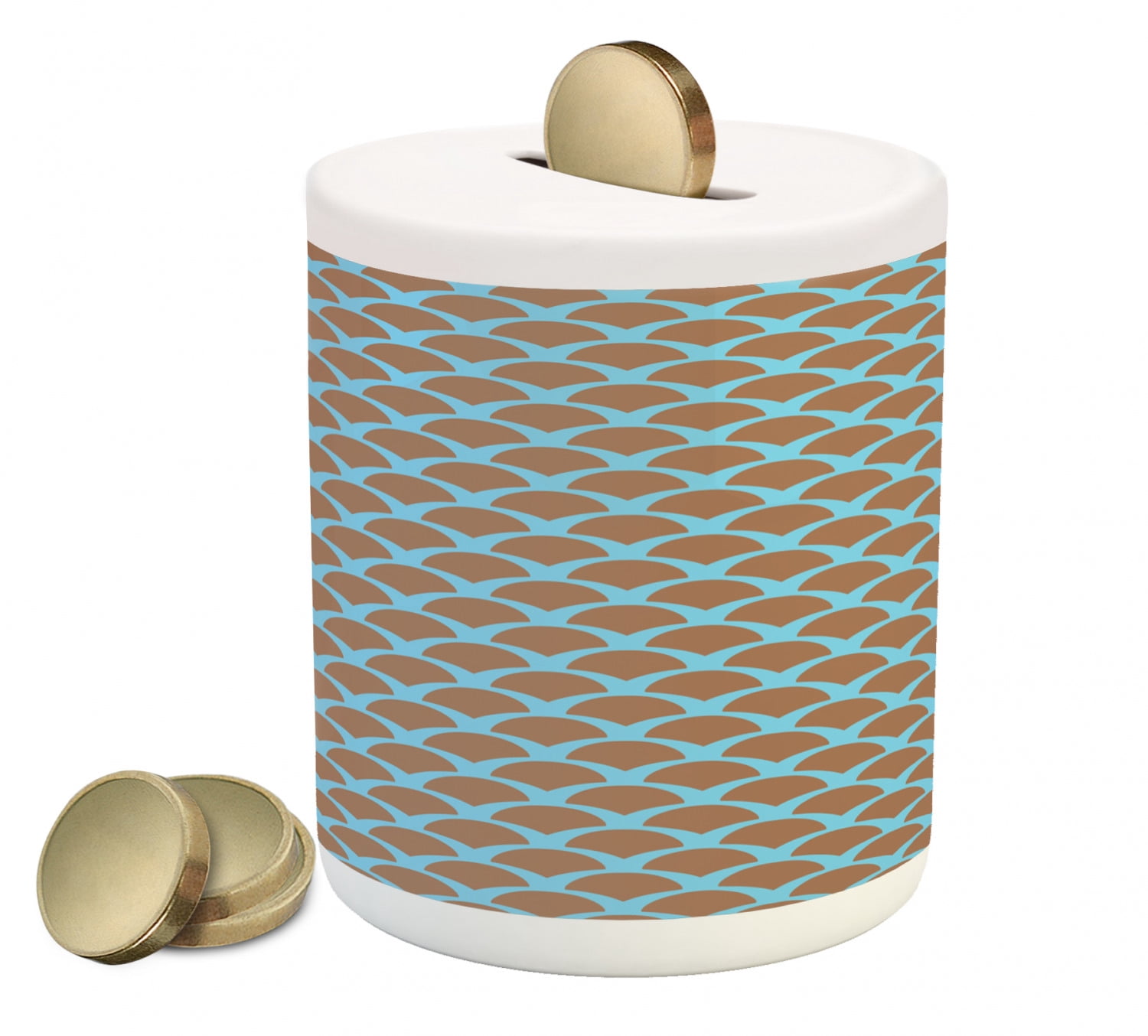 Fish Piggy Bank, Squama Pattern with Intertwined Half Circles Aquatic ...