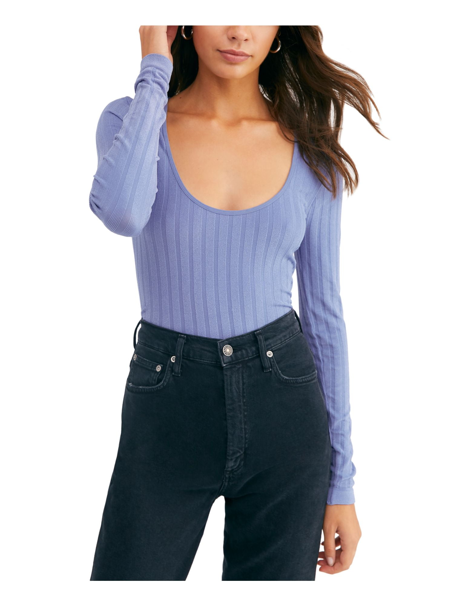 Free People Free People Womens Blue Long Sleeve Scoop Neck Top Size M