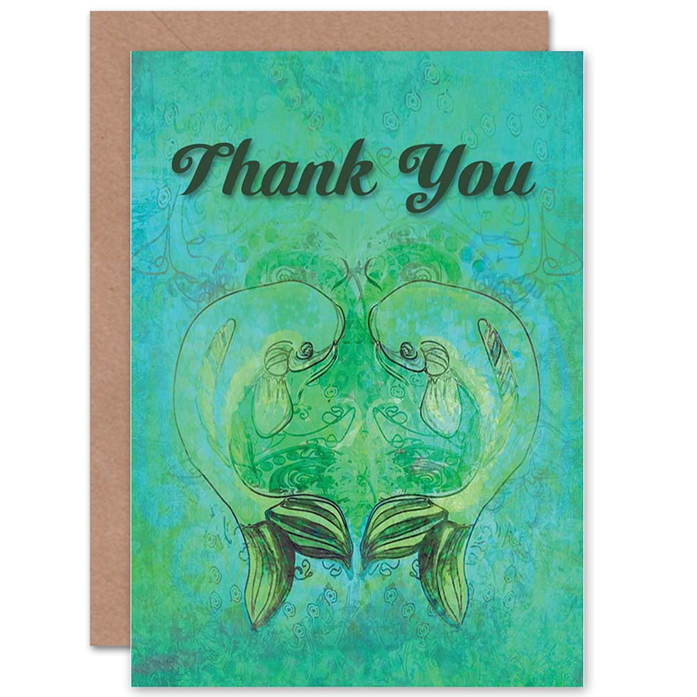 Thank You Green Fish Pond Birthday Greetings Card Plus Envelope Blank ...