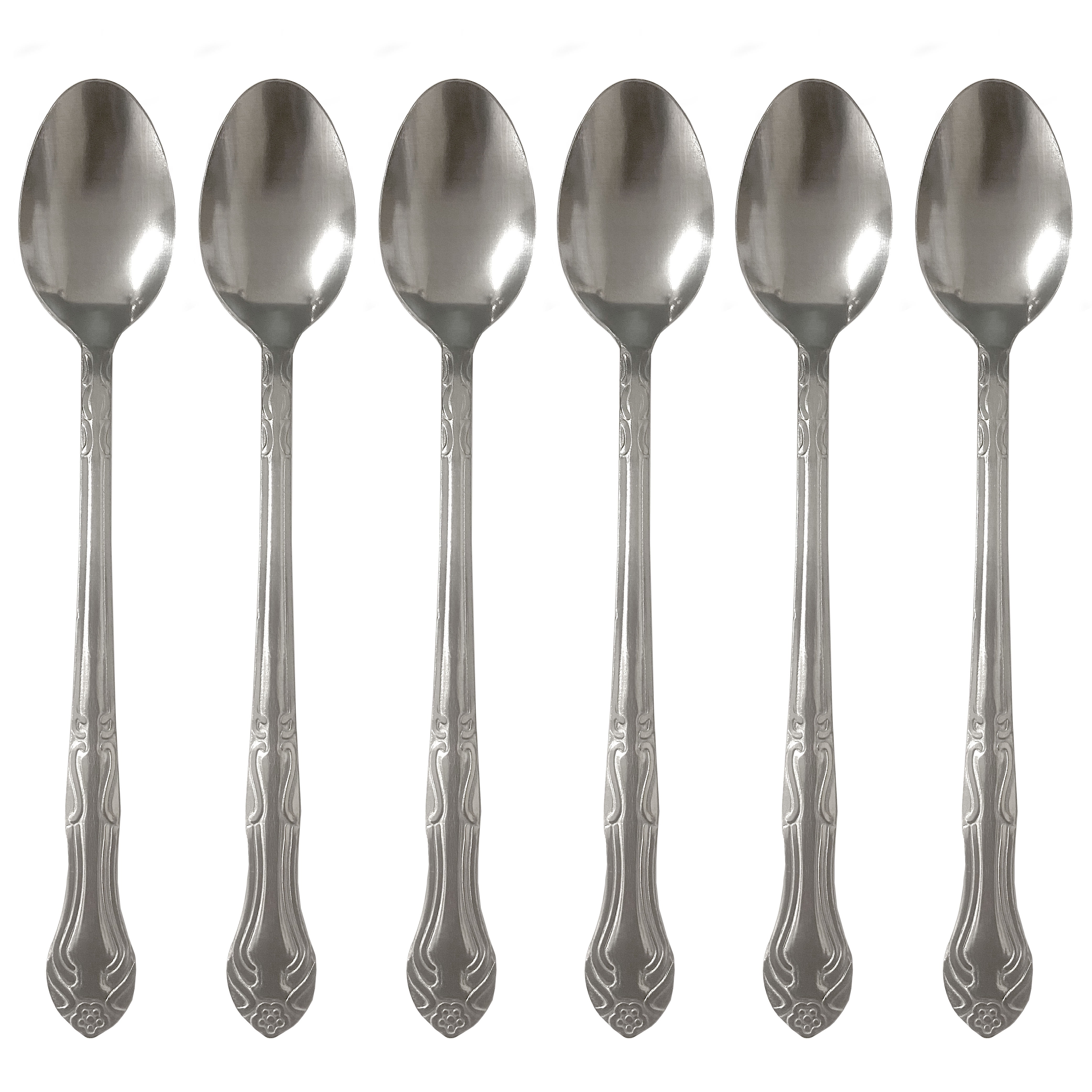 12 Long Stainless Steel Spoons Iced Tea Ice Cream Cocktail Teaspoons ...