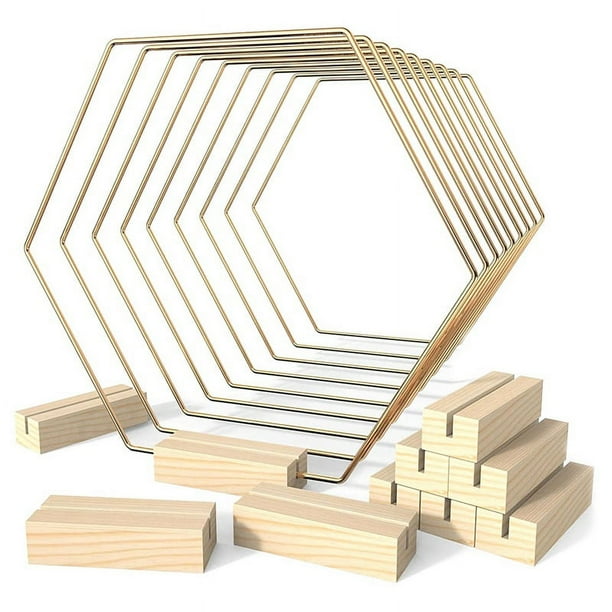 Symkmb 10 Pack 9.1 Inch Hexagonal Hoop Centerpiece with 10 Wood Place ...