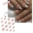 24pcs Glossy White French Tip Almond with Stylish 3D Gold Line ...