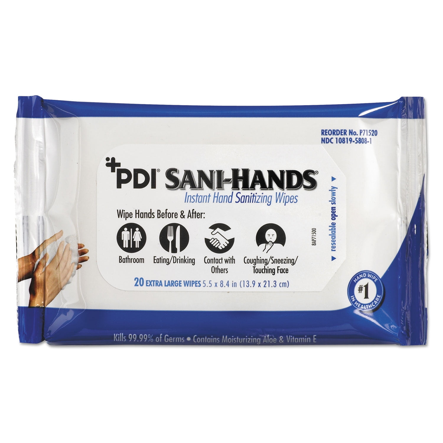 PDI Healthcare P71520 Sani-Hands Instant Hand Sanitizing Wipe, 5.5 ...