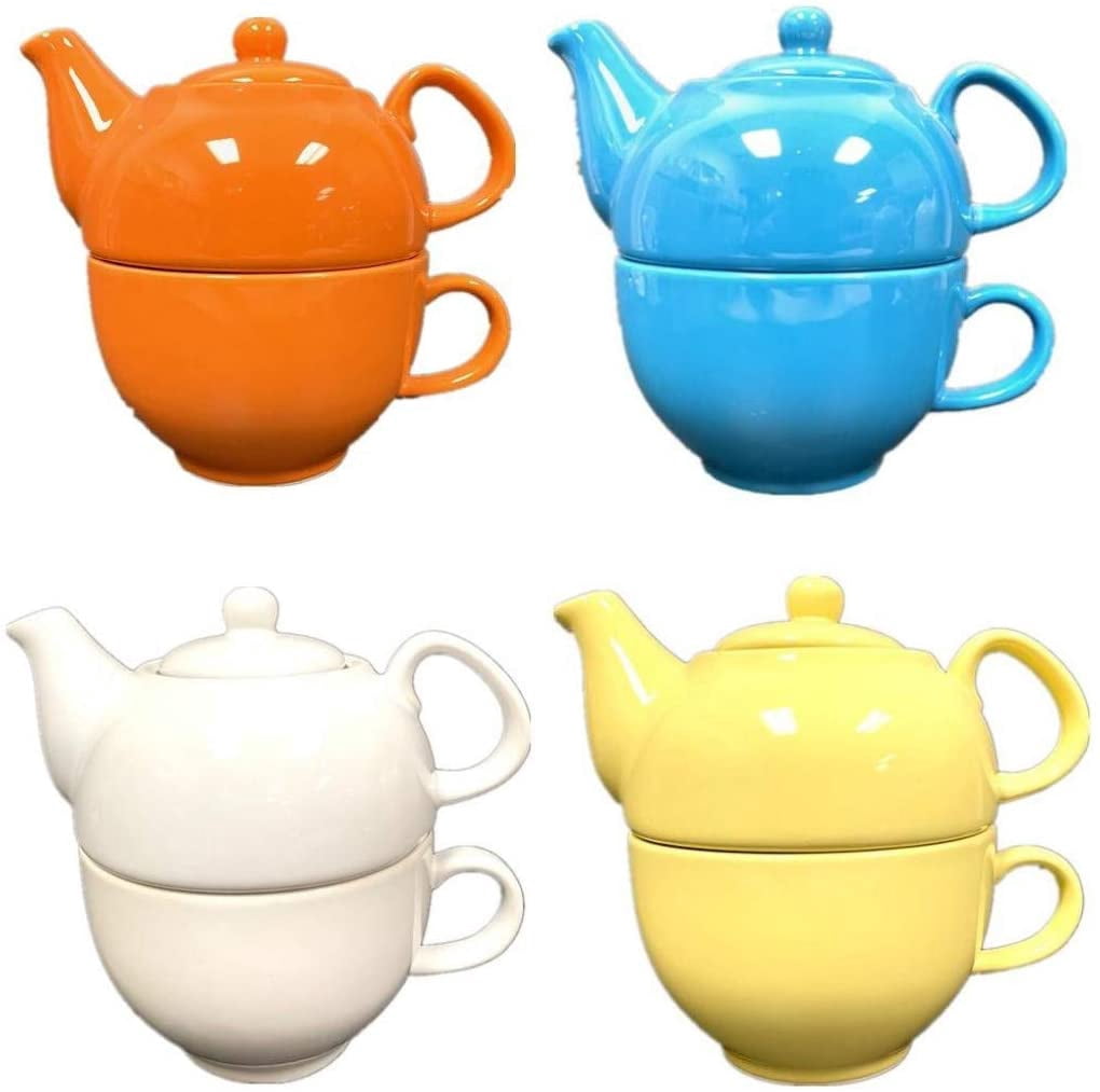 Handcraft Porcelain Tea for One (Blue, Yellow, Orange & White) Set of 4 ...