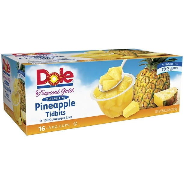 Product of Dole Tropical Gold Premium Pineapple Tidbits 16 Pk. 4 oz ...