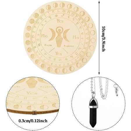 Moon Phase Pendulum Board Wooden Carved Board with Crystal Dowsing Pendulum Necklace Witchcraft ...