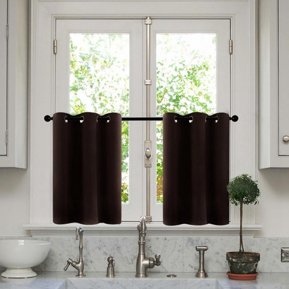 Brown Kitchen Tier Curtains 24 inches Long Linen Textured Cafe Curtains ...