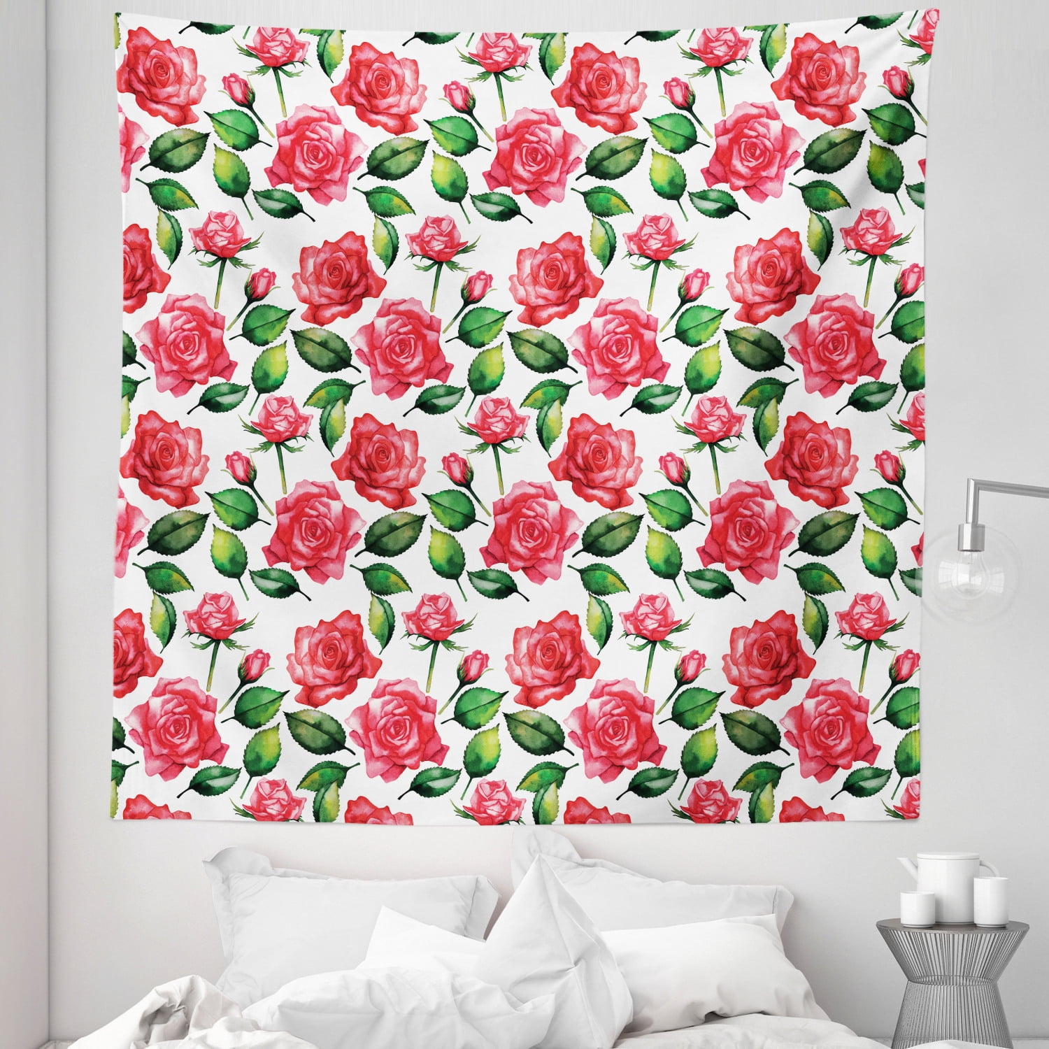 Rose Tapestry, Fresh Seasonal Watercolor Endless Roses and Leafs Buds ...