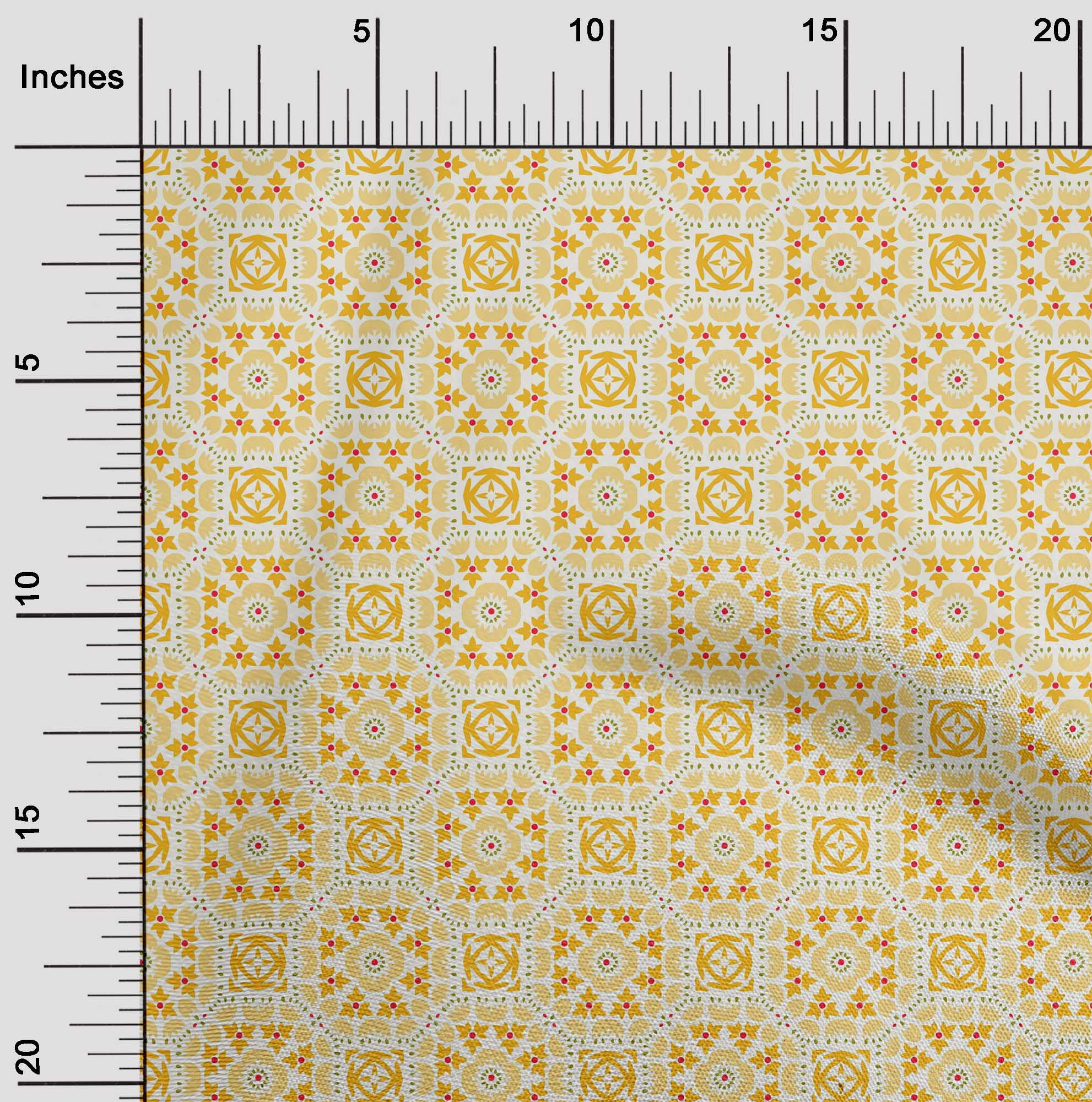 oneOone Silk Tabby Yellow Fabric Artistic Floral & Octagon Shape ...